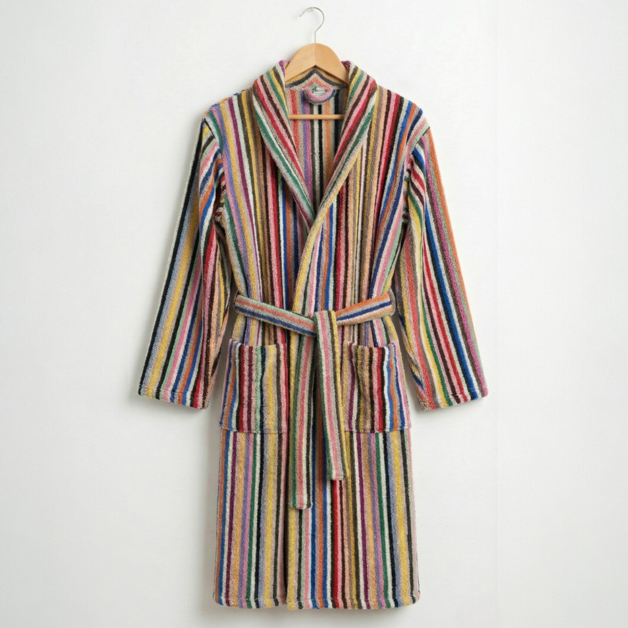 Handwoven Turkish Terry Bathrobe — Multi Color Stripe Design Shawl Col ...